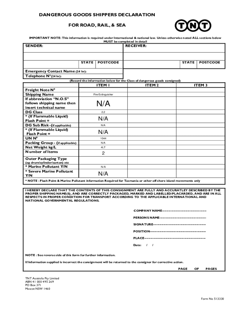 Fillable Online Dangerous Goods Shippers Declaration Fax Email Print - pdfFiller