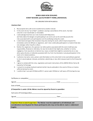Fillable Online Waka Ama Event Waiver and Authority Form Fax Email ...
