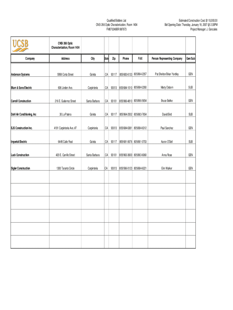 Fillable Online Sign in Sheet-Qualified Bidders Fax Email Print - pdfFiller