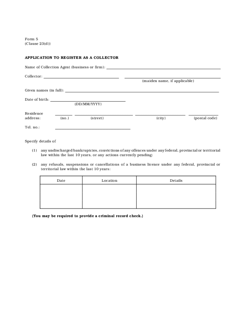 Fillable Online Application to Register as a Collector Fax Email Print - pdfFiller