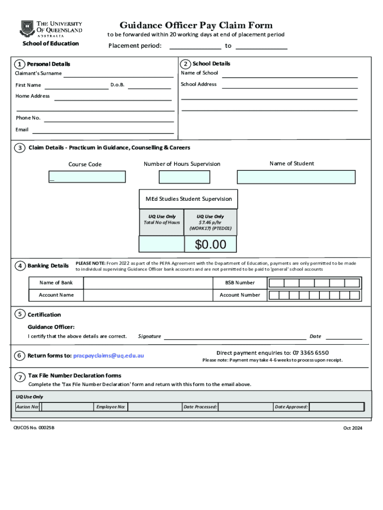 Fillable Online Guidance Officer Pay Claim Form Fax Email Print - pdfFiller