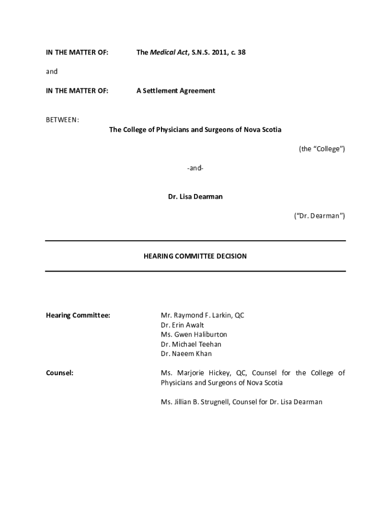 Fillable Online Hearing Committee Decision Regarding Dr. Lisa Dearman ...