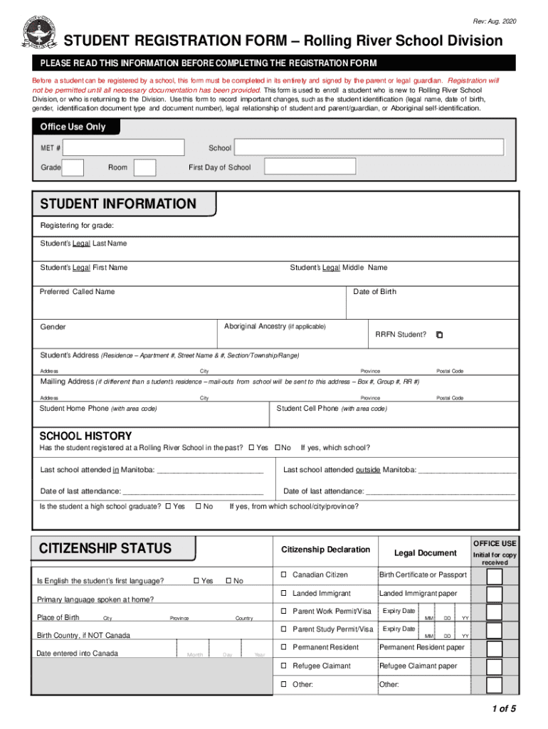 Fillable Online Rolling River School Division - Student Registration Fax Email Print - pdfFiller