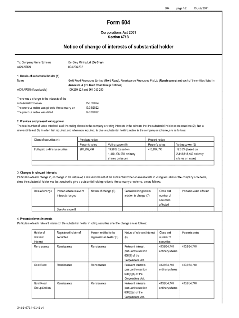 Fillable Online Notice of Change of Interests of Substantial Holder Fax ...