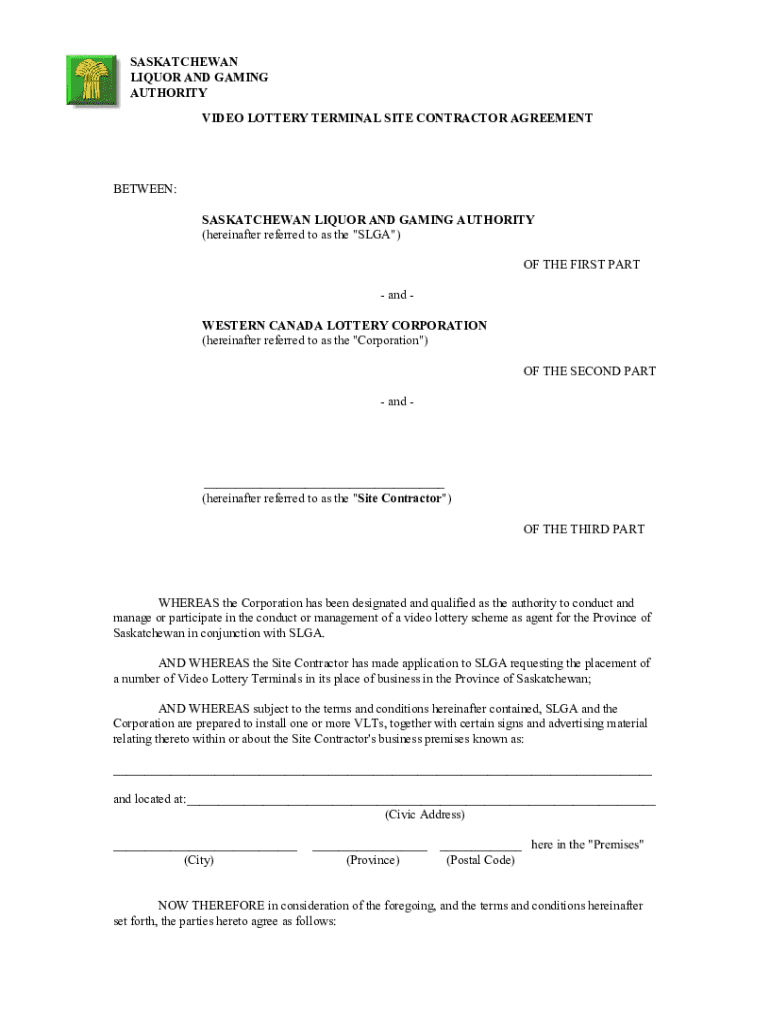Fillable Online Contractor Agreement for Video Lottery Terminals Fax ...