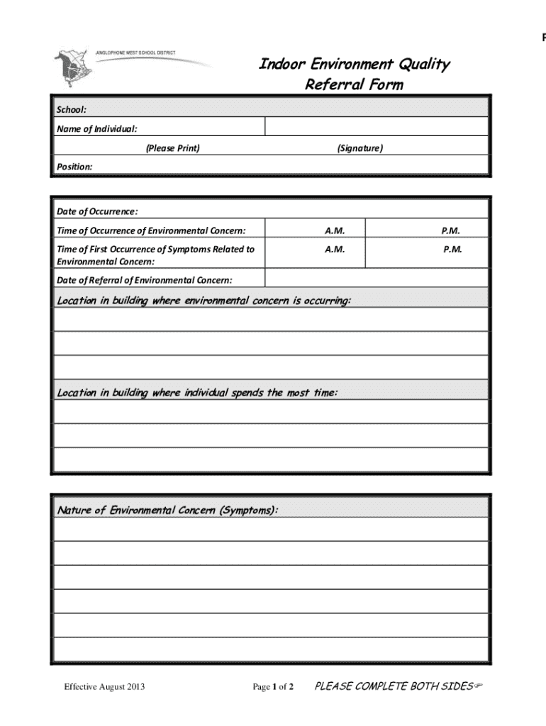 Fillable Online Indoor Environment Quality Referral Form ASD-W Fax ...