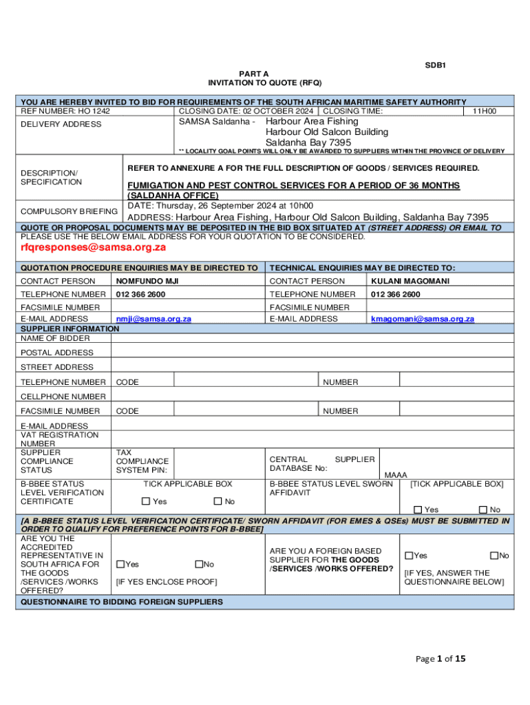 Fillable Online Invitation to Bid for Fumigation and Pest Control ...