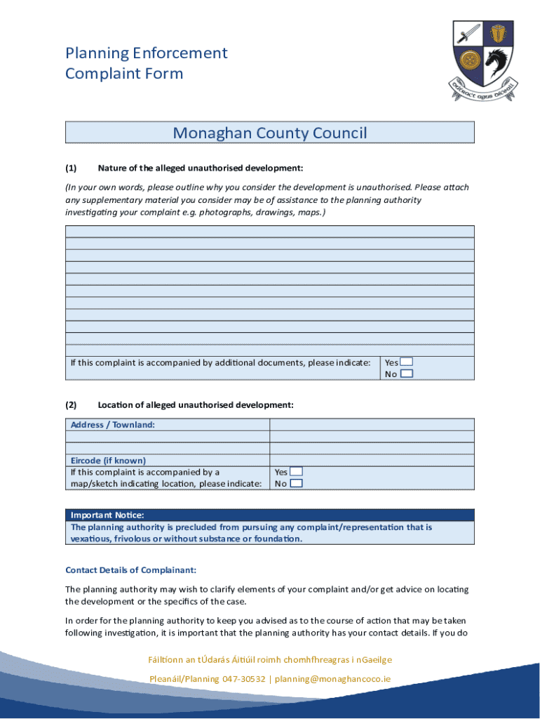 Fillable Online Planning Complaint (Enforcement) Form Fax Email Print - pdfFiller