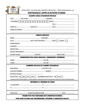 Fillable Online Ecd Christian Daycare Entrance Application Fax Email ...