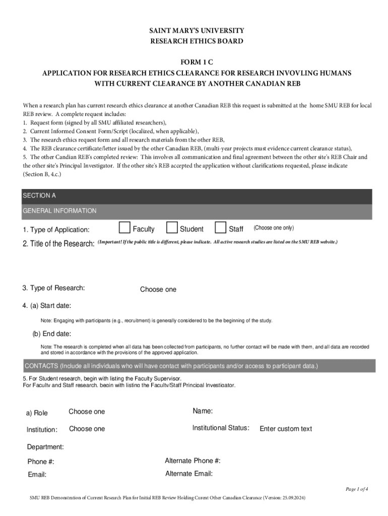 Fillable Online Application for Research Ethics Clearance for Research ...