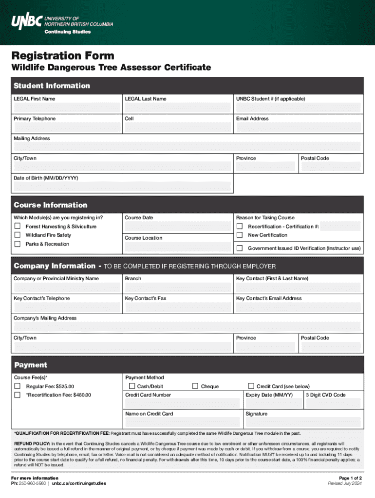 Fillable Online Wildlife Dangerous Tree Assessor Certificate ...