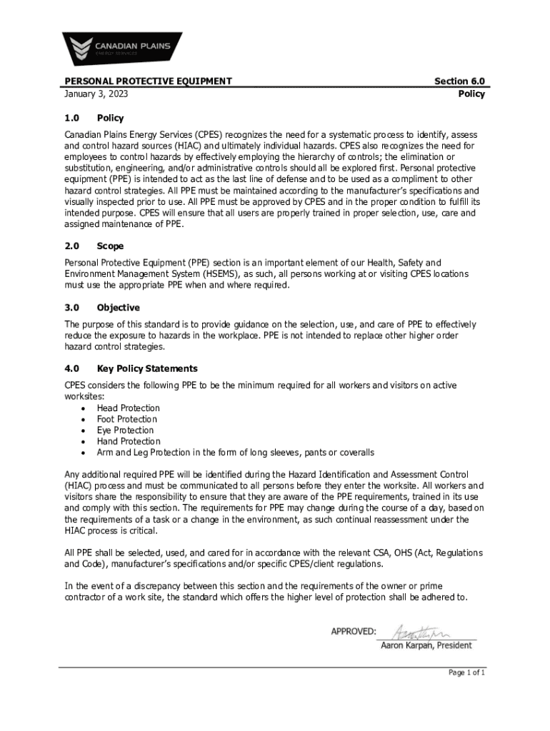 Fillable Online Personal Protective Equipment Policy Fax Email Print ...