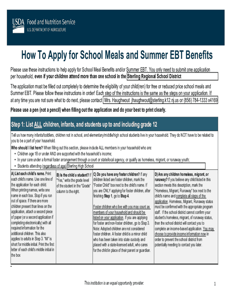 Fillable Online Application for Free or Reduced Price School Meals and ...