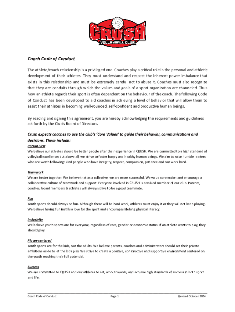 Fillable Online Coach Code of Conduct Fax Email Print - pdfFiller