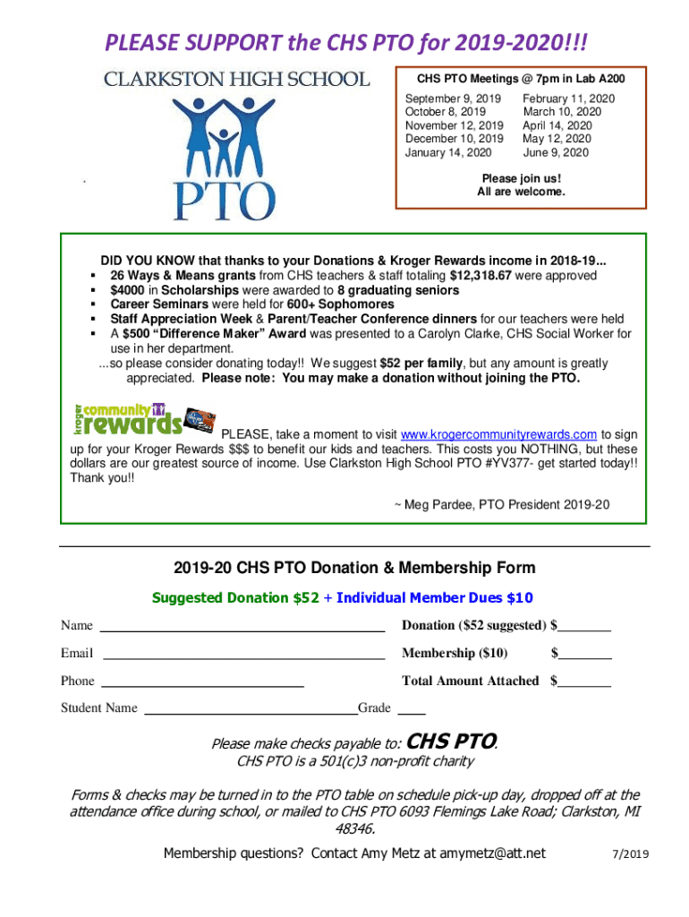 Fillable Online Support the Chs Pto for 2019-2020 Fax Email Print ...