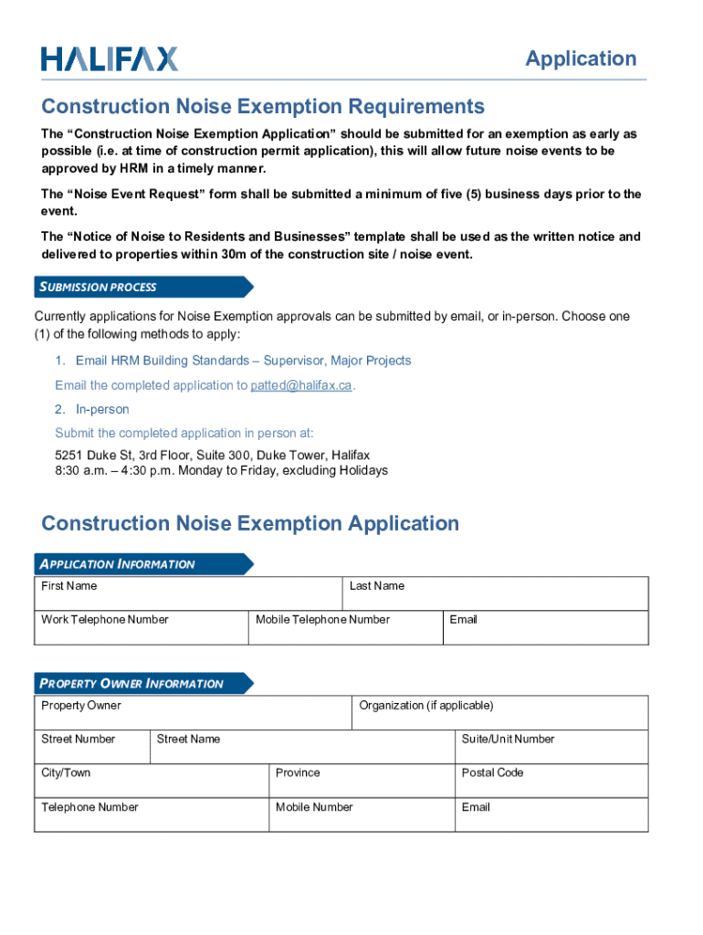 Fillable Online Construction Noise Exemption Application Fax Email Print - pdfFiller