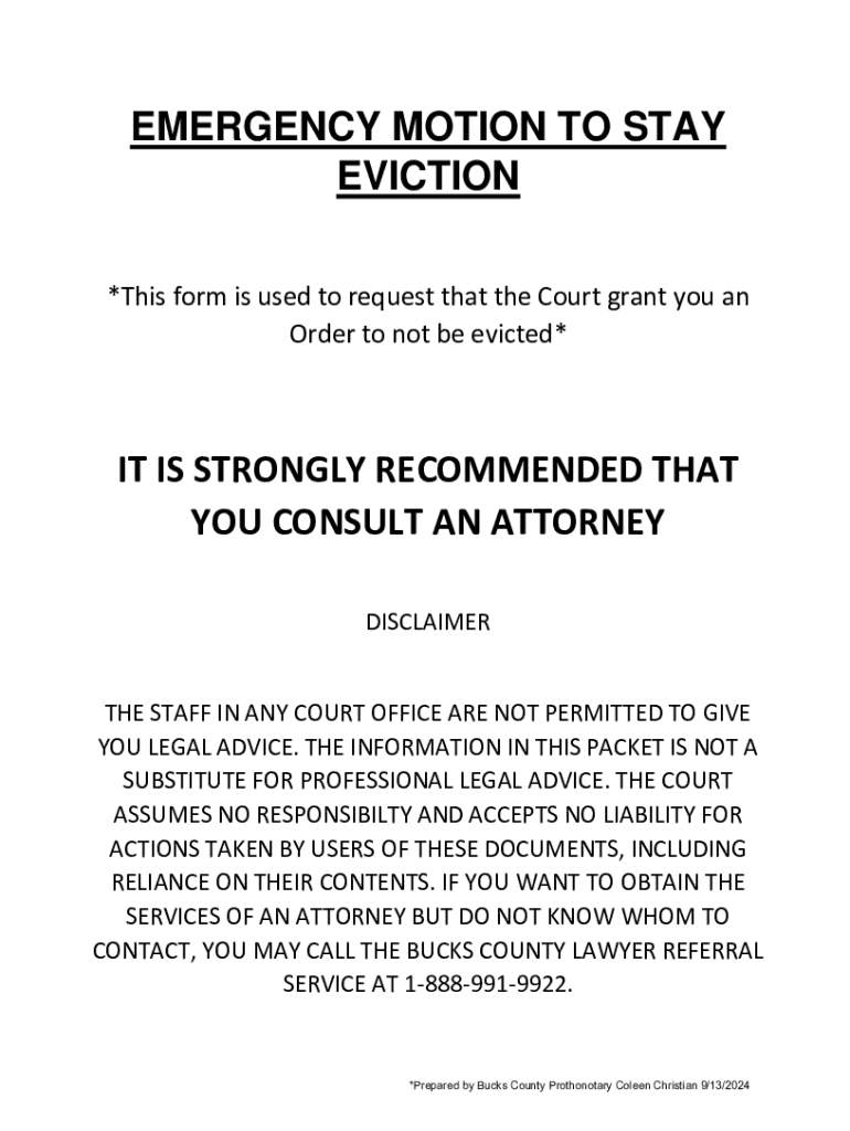Fillable Online EMERGENCY MOTION TO STAY EVICTION IT IS STRONGLY ...