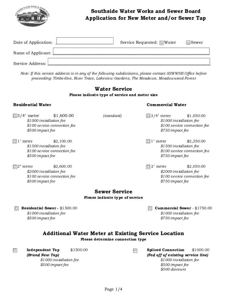 Fillable Online Southside Water Works and Sewer Board Application for ...