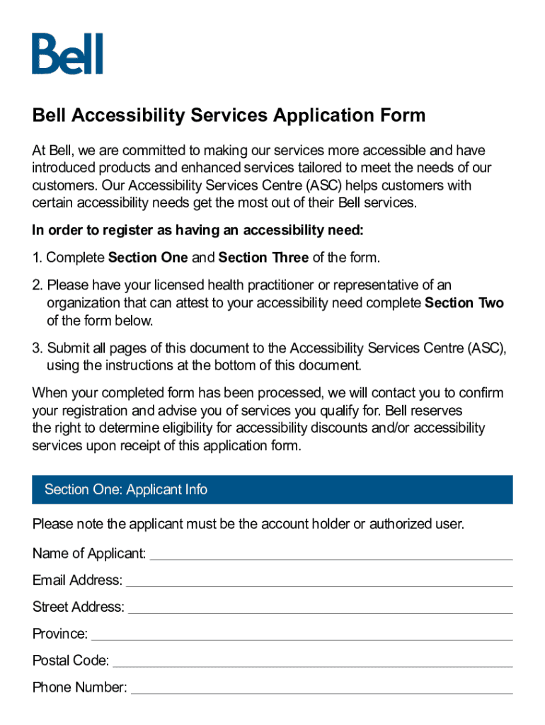 Fillable Online Bell Accessibility Services Application Form Fax Email ...