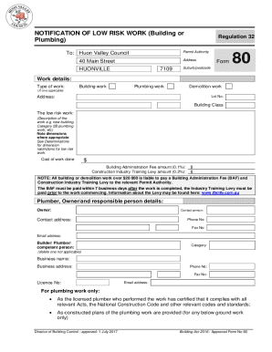 Fillable Online Notification of Low Risk Work (building or Plumbing ...