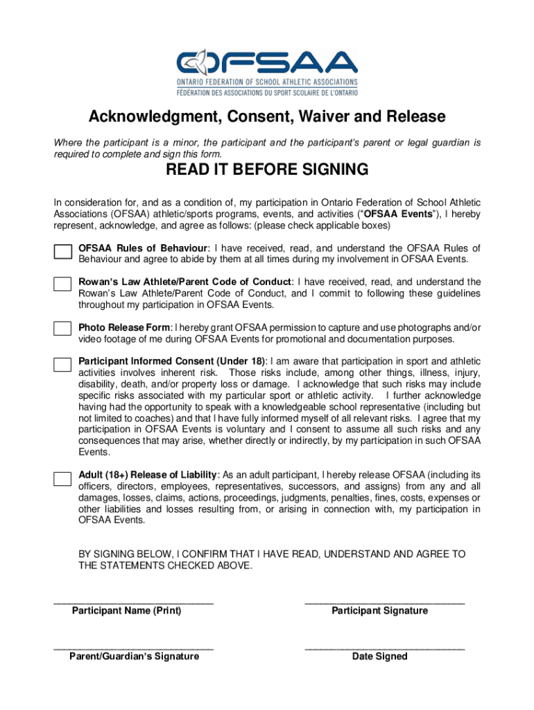 Fillable Online Acknowledgment, Consent, Waiver, and Release (Students ...