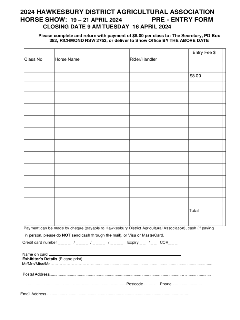 Fillable Online Hawkesbury ShowCompetition Schedule Fax Email Print - pdfFiller