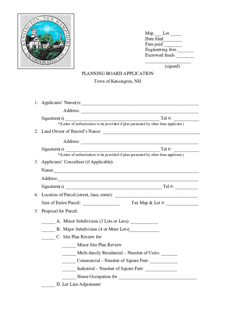 Fillable Online Kensington, Nh Planning Board Application Fax Email ...