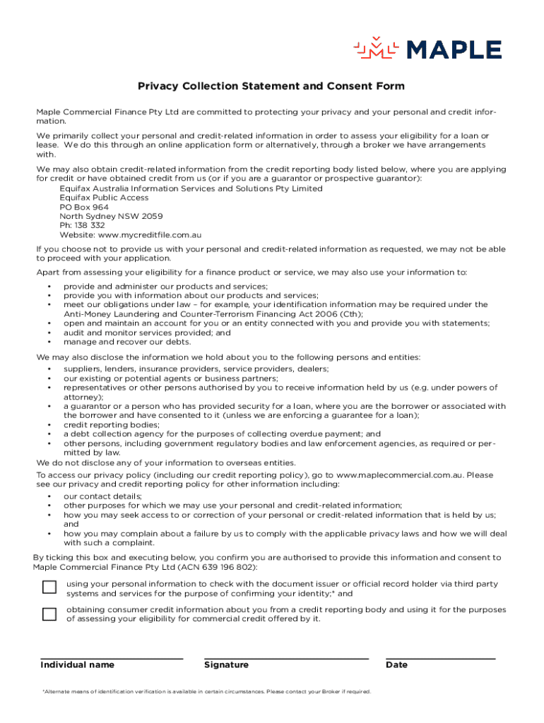 Fillable Online Privacy Collection Statement and Consent Form Fax Email ...