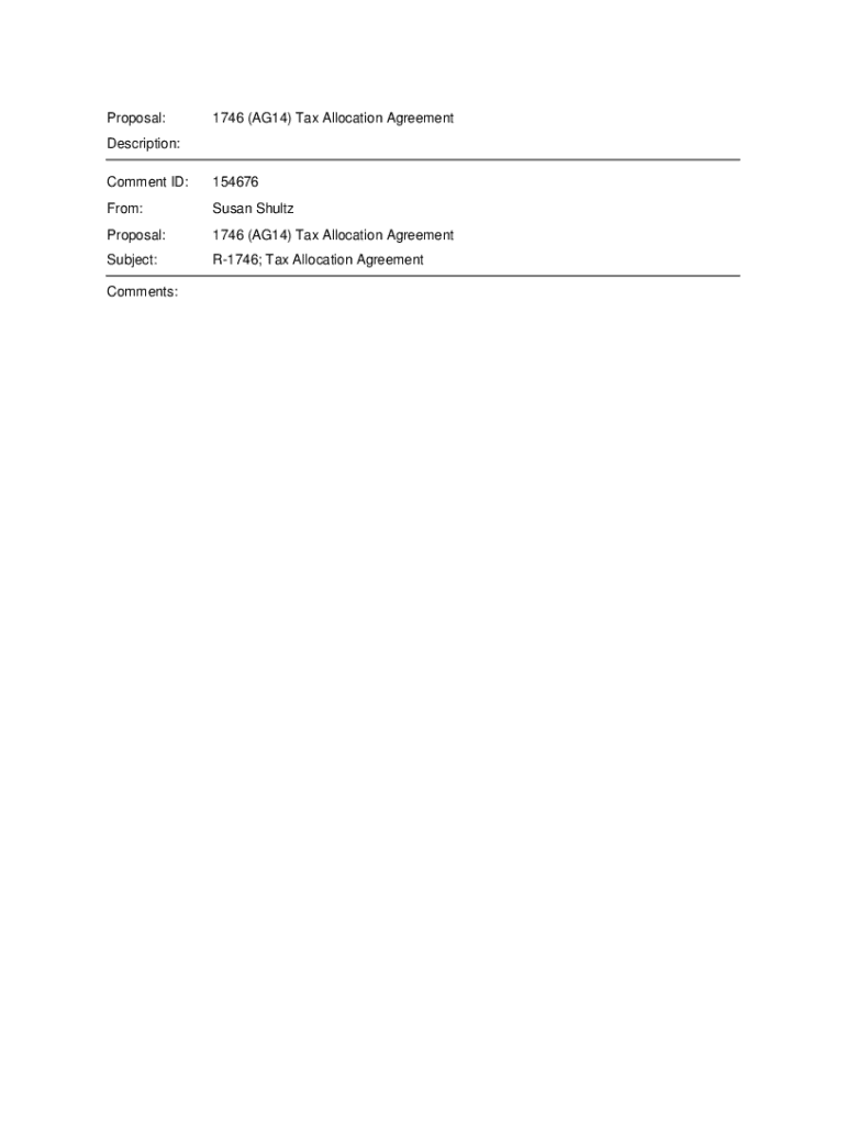Fillable Online 1746 (ag14) Tax Allocation Agreement Fax Email Print - pdfFiller