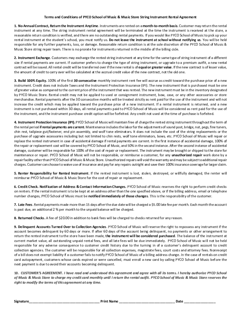 Fillable Online Terms and Conditions of Pyco School of Music & Music ...