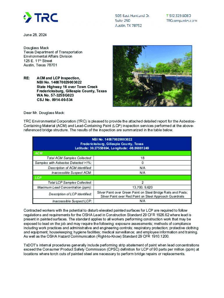 Fillable Online Acm and Lcp Inspection Report for Nbi No ...