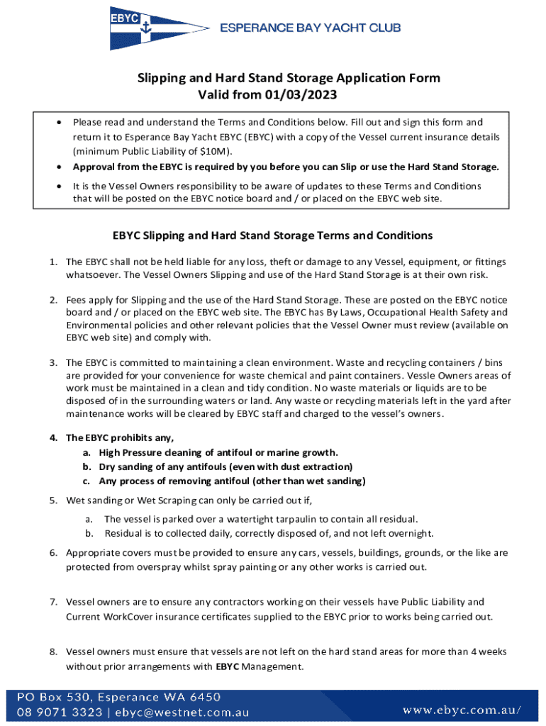 Fillable Online Slipping and Hard Stand Storage Application Fax Email ...