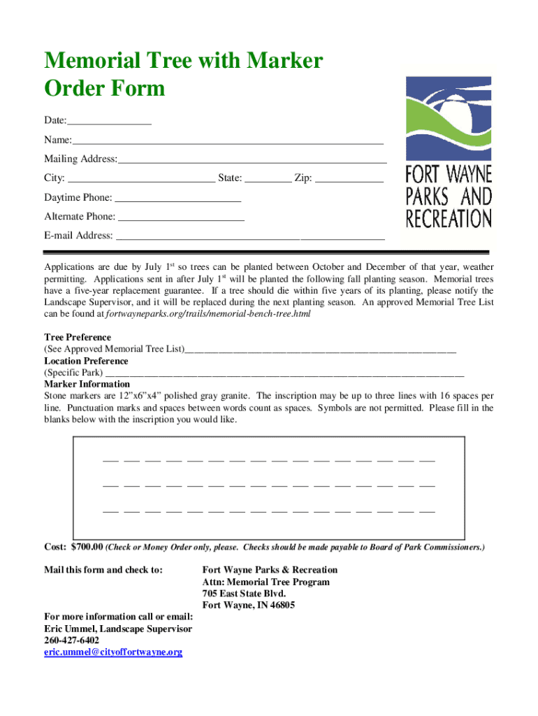 Fillable Online Tree Order Form with Stone Marker 2023 Fax Email Print ...