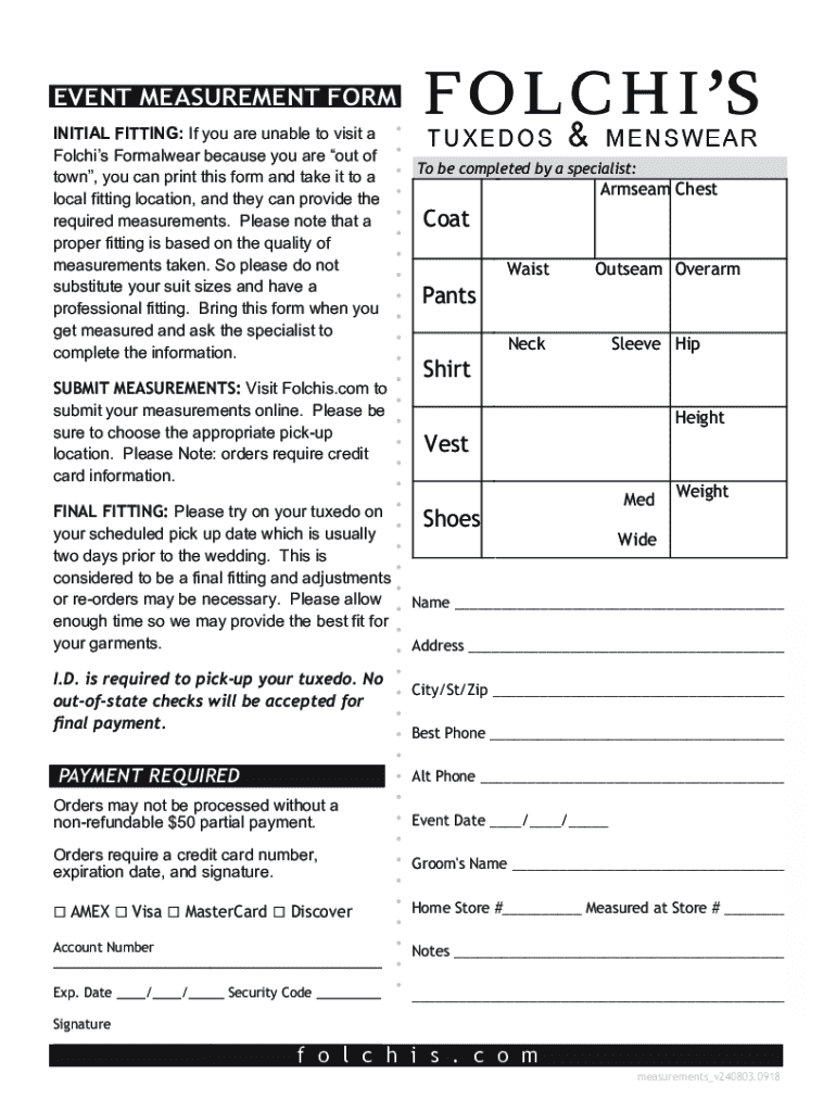 Fillable Online Event Measurement Form for Tuxedo Fitting Fax Email ...