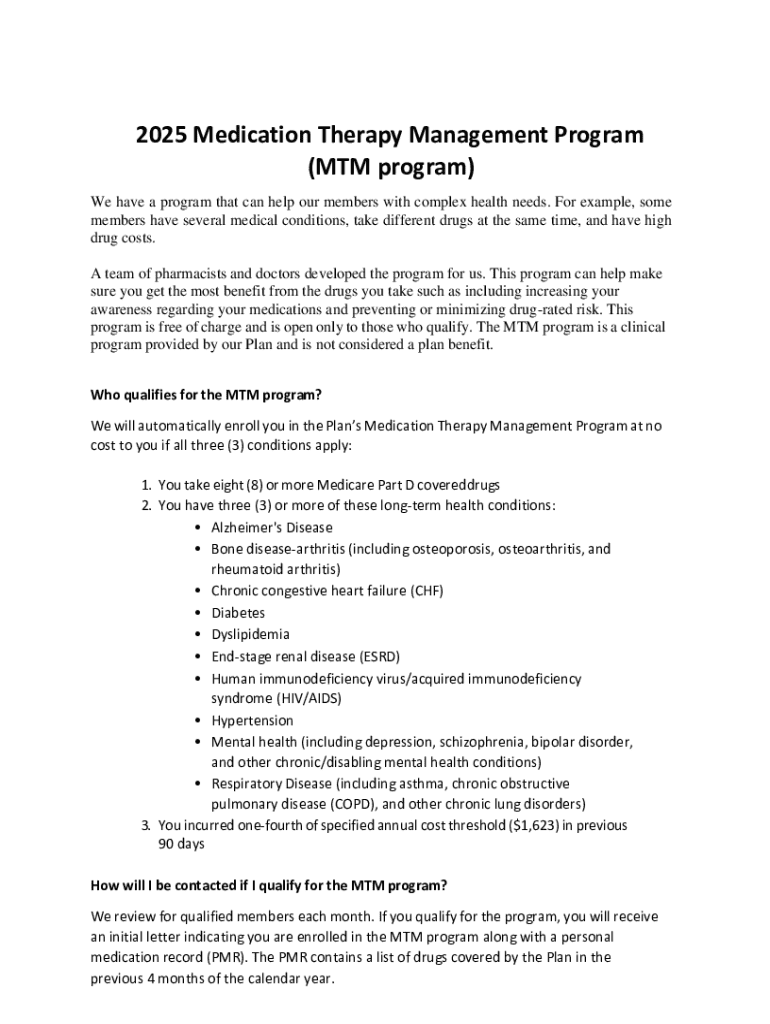 Fillable Online What is a Medication Therapy Management (MTM) Program ...