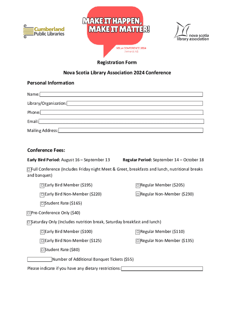 Fillable Online Nova Scotia Library Association 2024 Conference Fax Email Print - pdfFiller