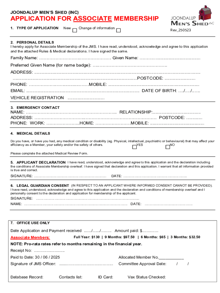 Fillable Online ASSOCIATE Member Application Form REV060324 Fax Email Print - pdfFiller