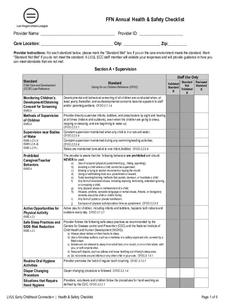 Fillable Online FFN Annual Health & Safety Checklist Fax Email Print ...