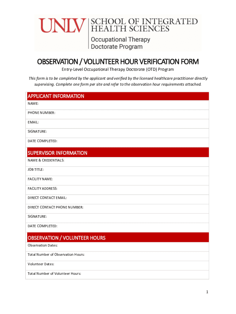Fillable Online Observation & Volunteer Hour Verification Form Fax ...