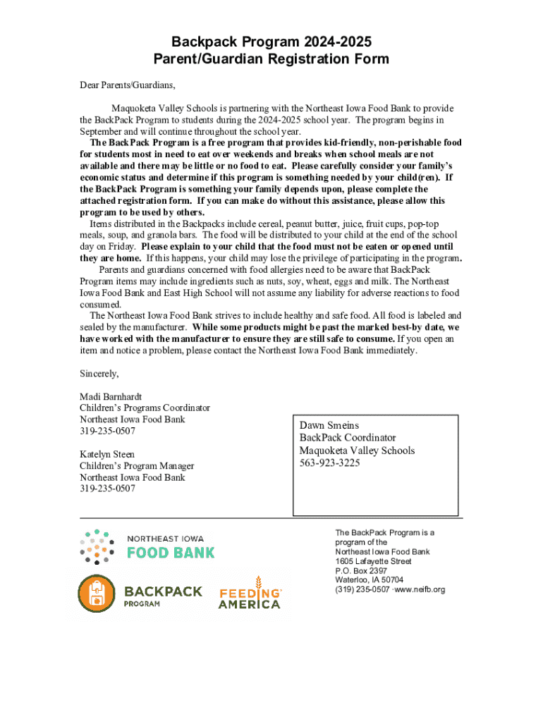 Fillable Online Backpack Program Registration Form Fax Email Print ...