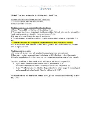 Fillable Online Dsl Lab Test Instructions for the Gi Map 1 Day Stool ...