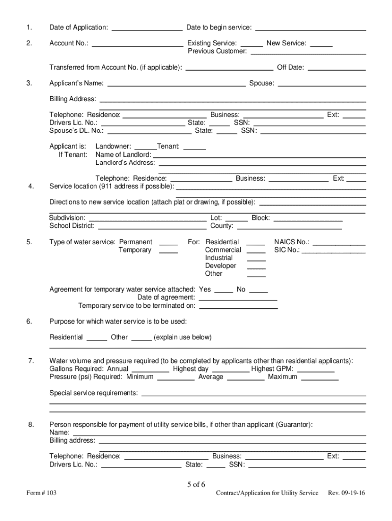 Fillable Online Southern Utilities Company Utility Service Application Fax Email Print - pdfFiller