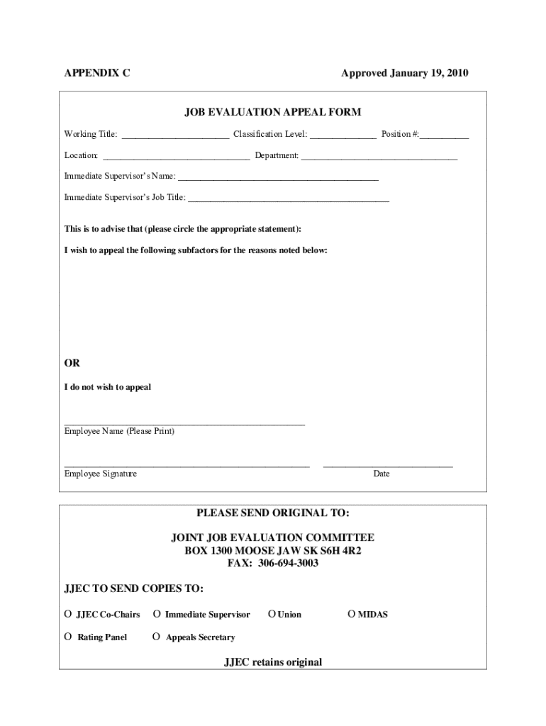 Fillable Online Appendix C Job Evaluation Appeal Form.doc Fax Email ...