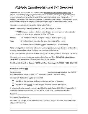 Fillable Online Awana Campfire Night and Sleepover Invitation Fax Email ...