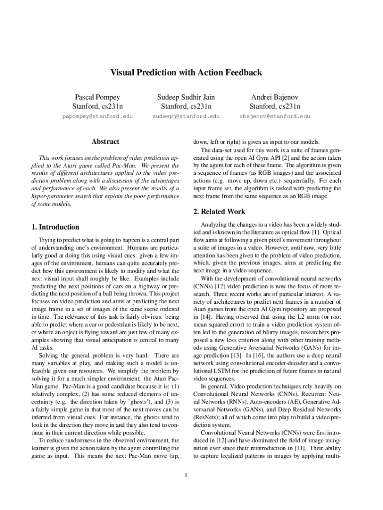 Fillable Online Visual Prediction With Action Feedback Fax Email Print ...