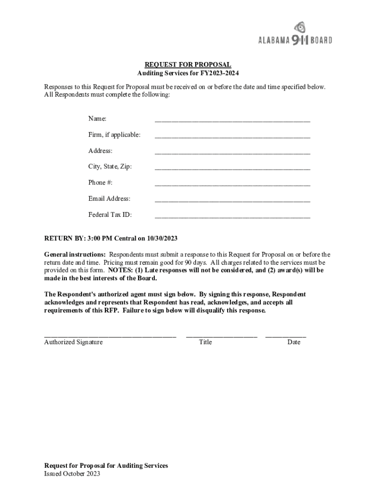 Fillable Online Request for Proposal for Auditing Services Issued October ... Fax Email Print ...