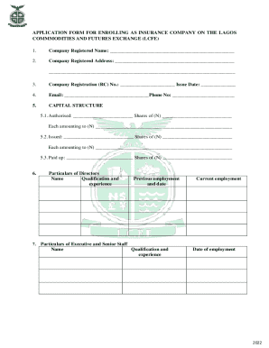 Fillable Online Application Form for Enrolling as Insurance Company on ...