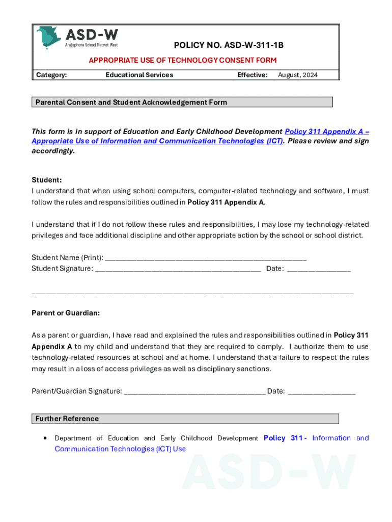 Fillable Online Consent Form for Appropriate Use of Technology Fax ...