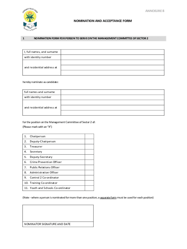 Fillable Online ANNEXURE 8 NOMINATION AND ACCEPTANCE FORM Fax Email ...