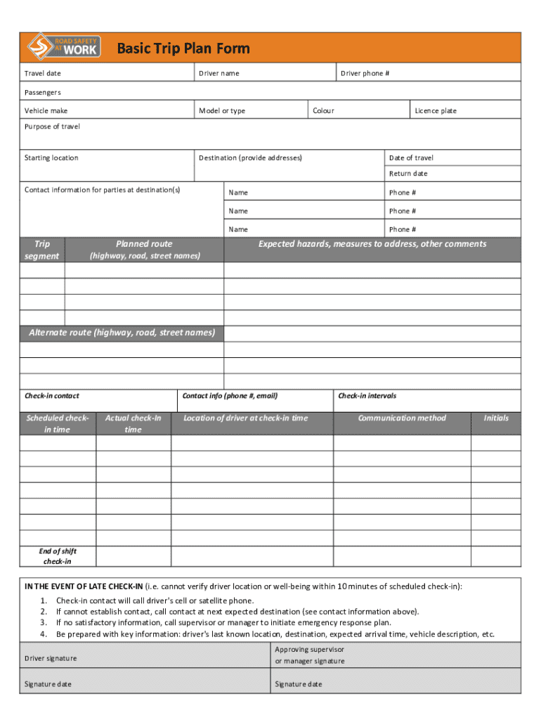 Fillable Online Travel Plan Form Template Fax Email Print - pdfFiller